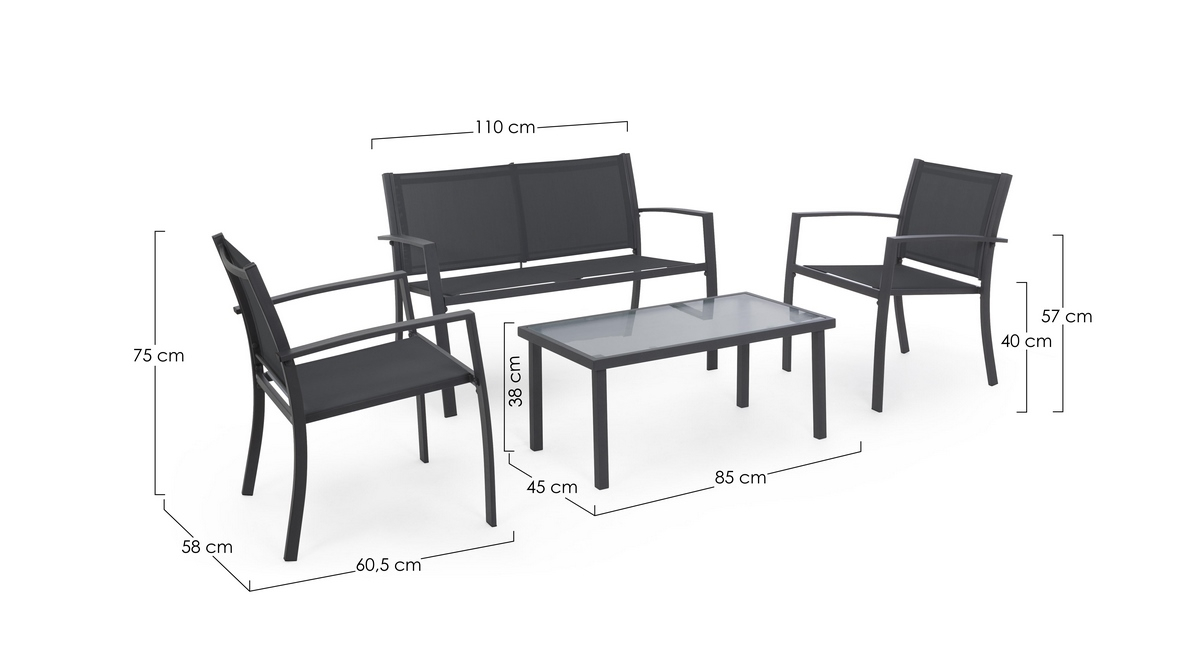 Set mobilier gradina gri antracit Peder 110x60.5x75 cm - Decorer