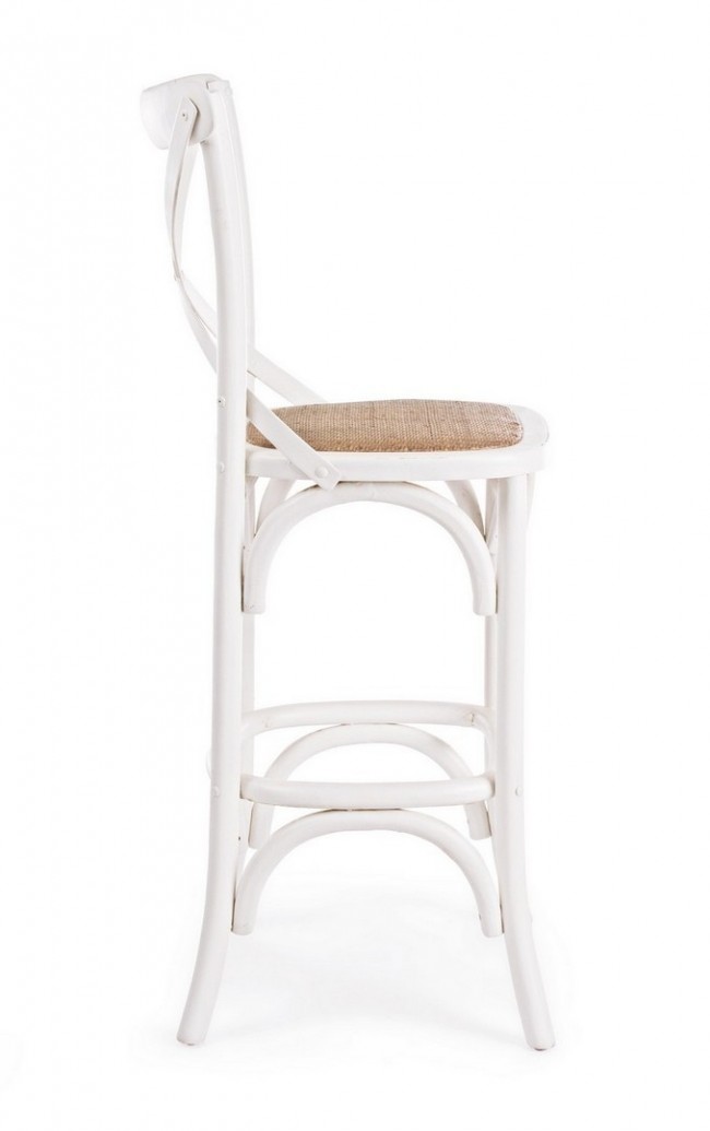 Scaun bar lemn alb rattan natur Cross 50x52x118 cm - Decorer