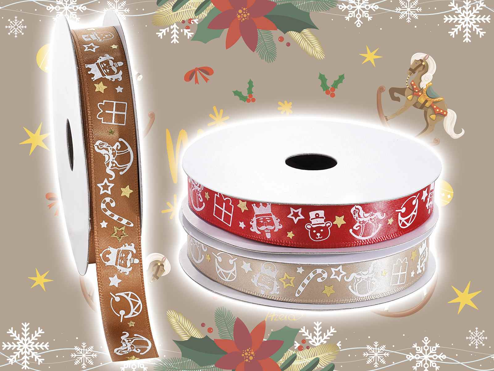 Set 3 panglici Craciun 10 m x 1.5 cm - Decorer