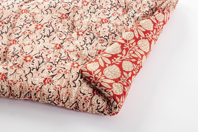 Set 4 perne podea bumbac rosu crem Lorient 60x120 cm - Decorer