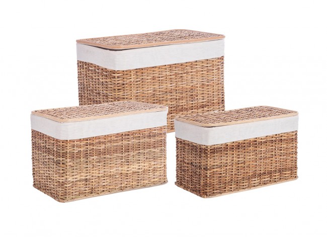 Set 3 cosuri depozitare ratan natur Homely 56x30x33 cm, 61x36x38 cm ...