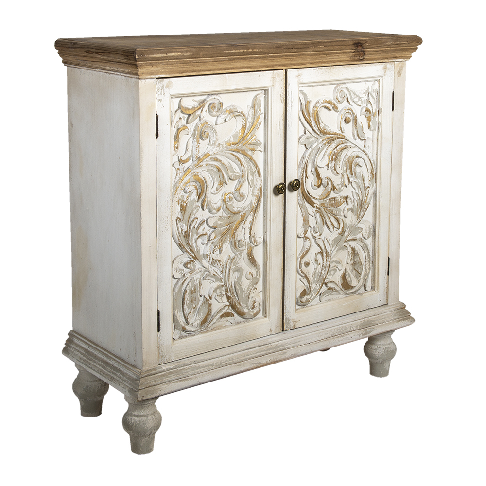 Comoda lemn maro alb patinat 91x38x100 cm - Decorer