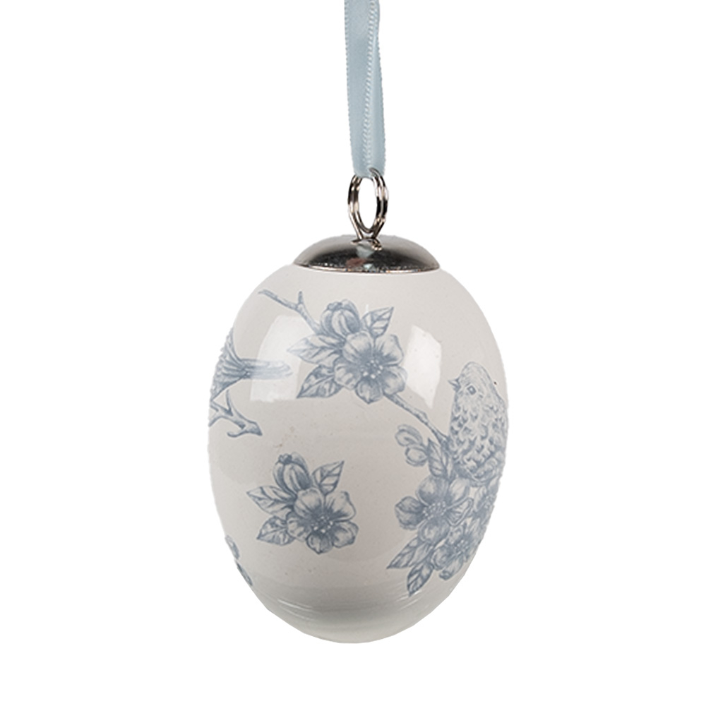 Set 3 oua decorative Paste ceramica alba albastra 6x8 cm - Decorer