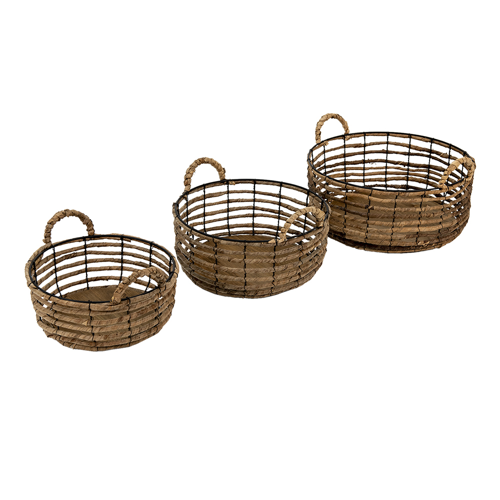Set 3 cosuri depozitare rattan fier maro 39x15 cm, 34x13 cm, 29x11 cm ...
