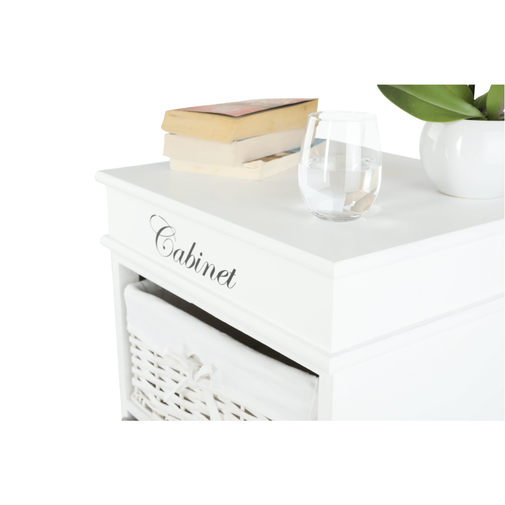 Comoda din lemn cu 4 cosuri din rachita alb Blanco 45x40x104 cm - Decorer