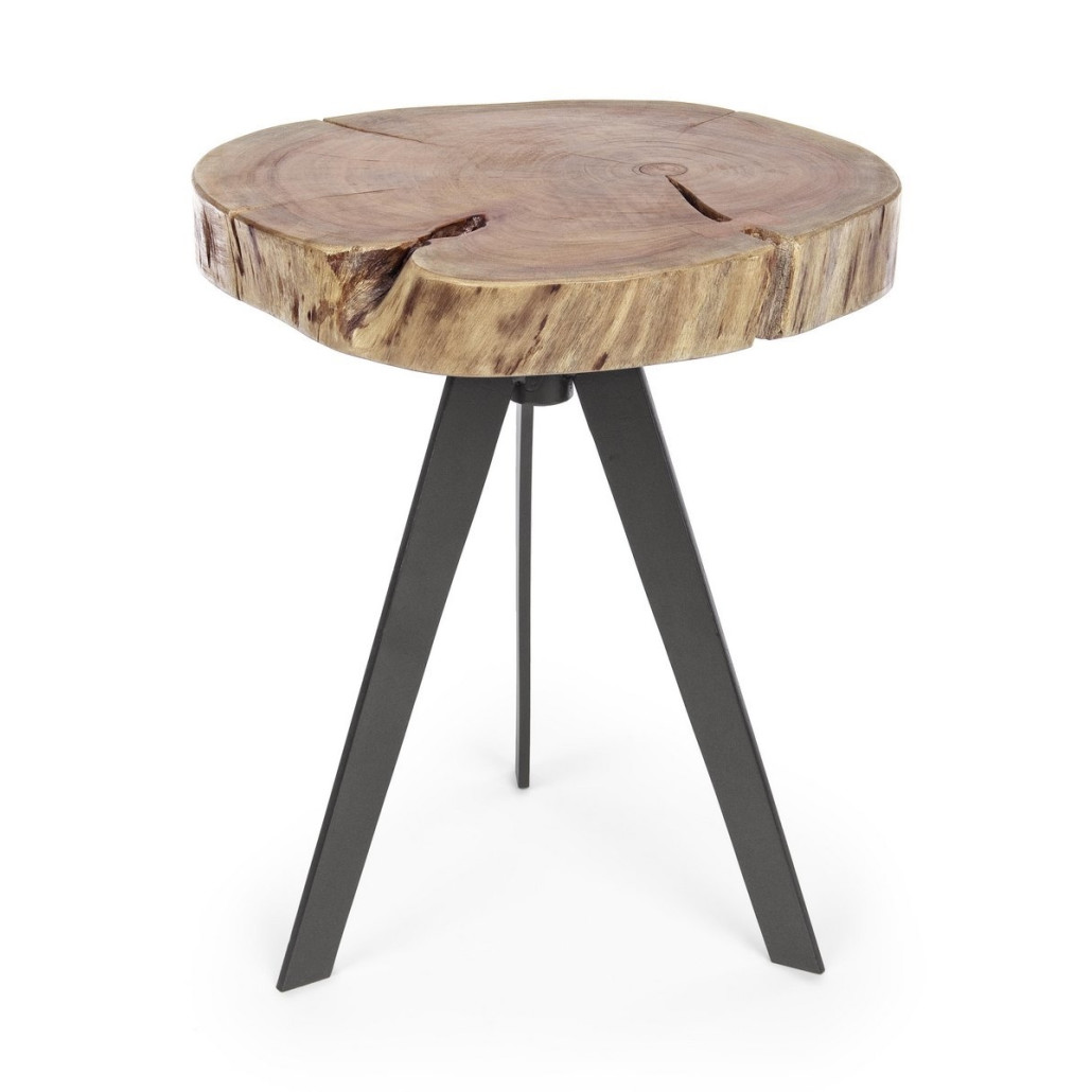 Masuta de cafea cu picioare din fier negru si blat lemn maro Aron Ø 35 ...