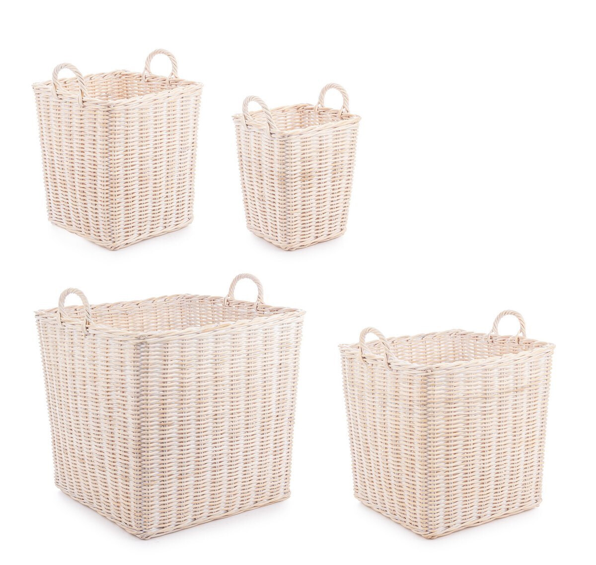 Set 4 cosuri depozitare ratan natur alb Narra 28x28x36h; 38x38x43h ...