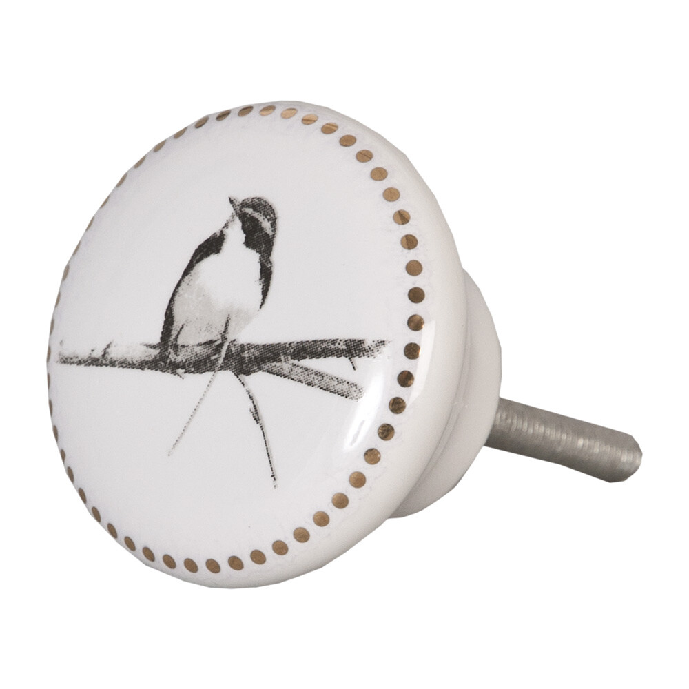 Set 2 butoni mobilier ceramica alba gri Pasare Ø 4x2 cm - Decorer