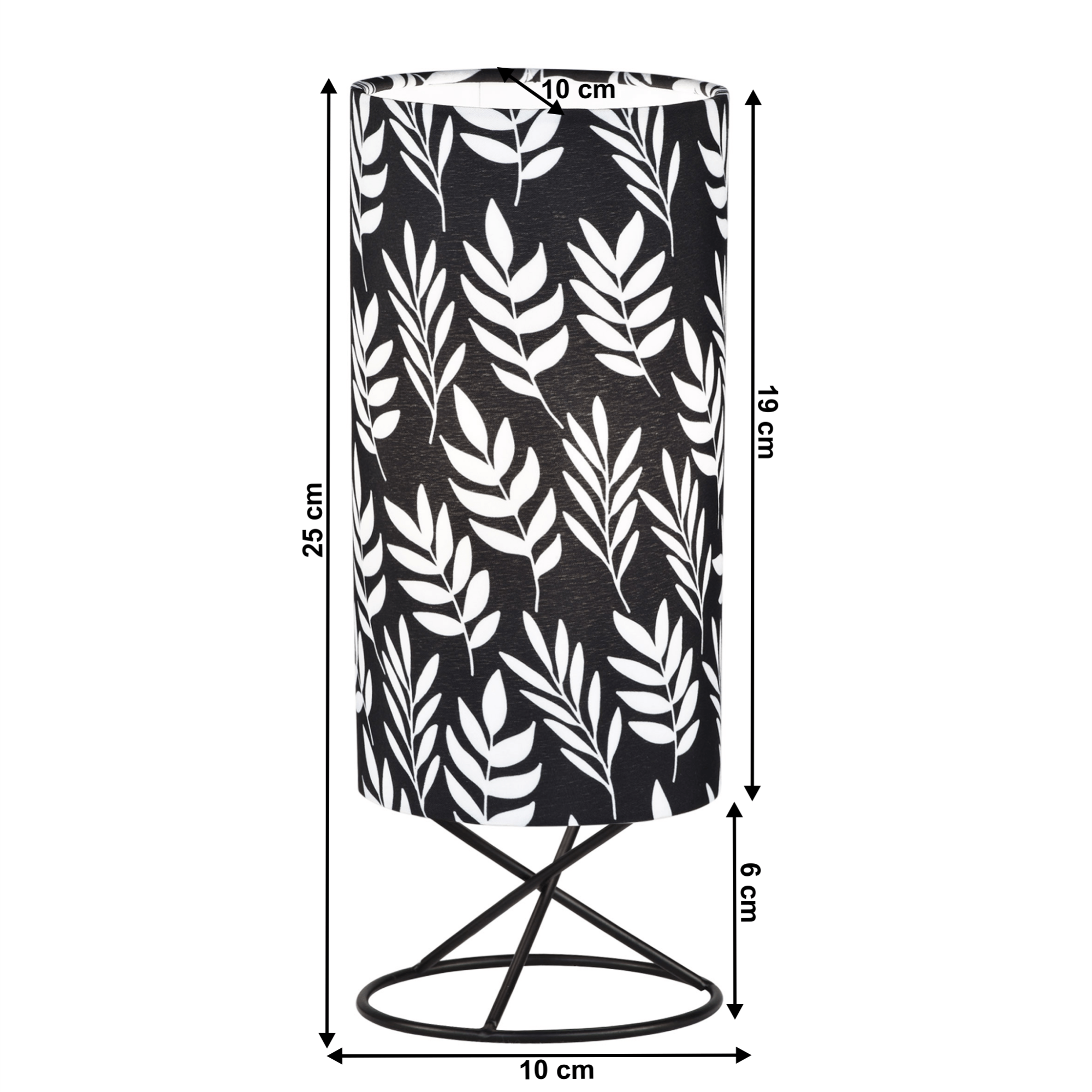 Veioza abajur metal textil negru alb Avam 10x10x25 cm - Decorer