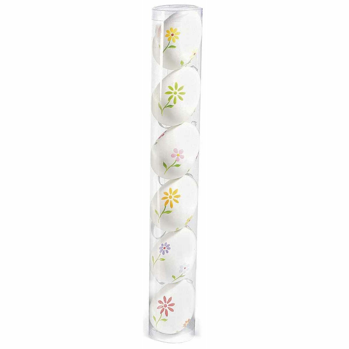 Set 6 oua decorative plastic suspendabile alb flori 4x6 cm - Decorer