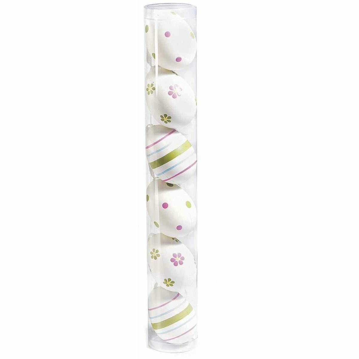 Set 6 oua decorative plastic suspendabile alb puisor iepuras 4 x 6 cm ...