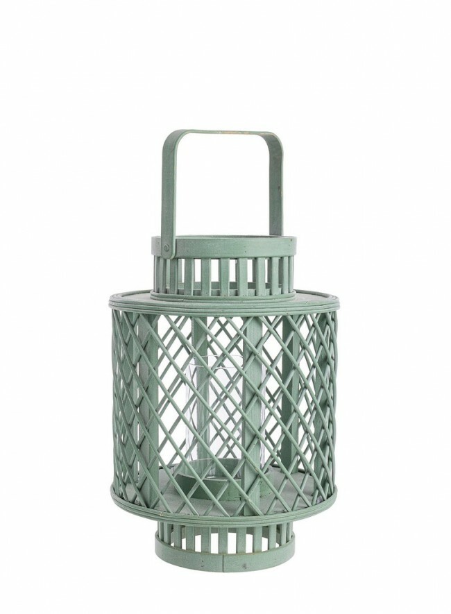 Set 2 felinare bambus lemn verde Jayda 23x32 cm - Decorer