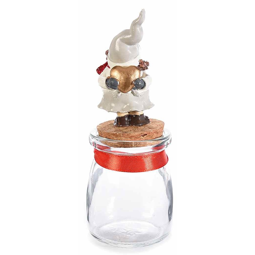 Borcan din sticla si figurina Spiridus ceramica alba rosie 6x15 cm ...