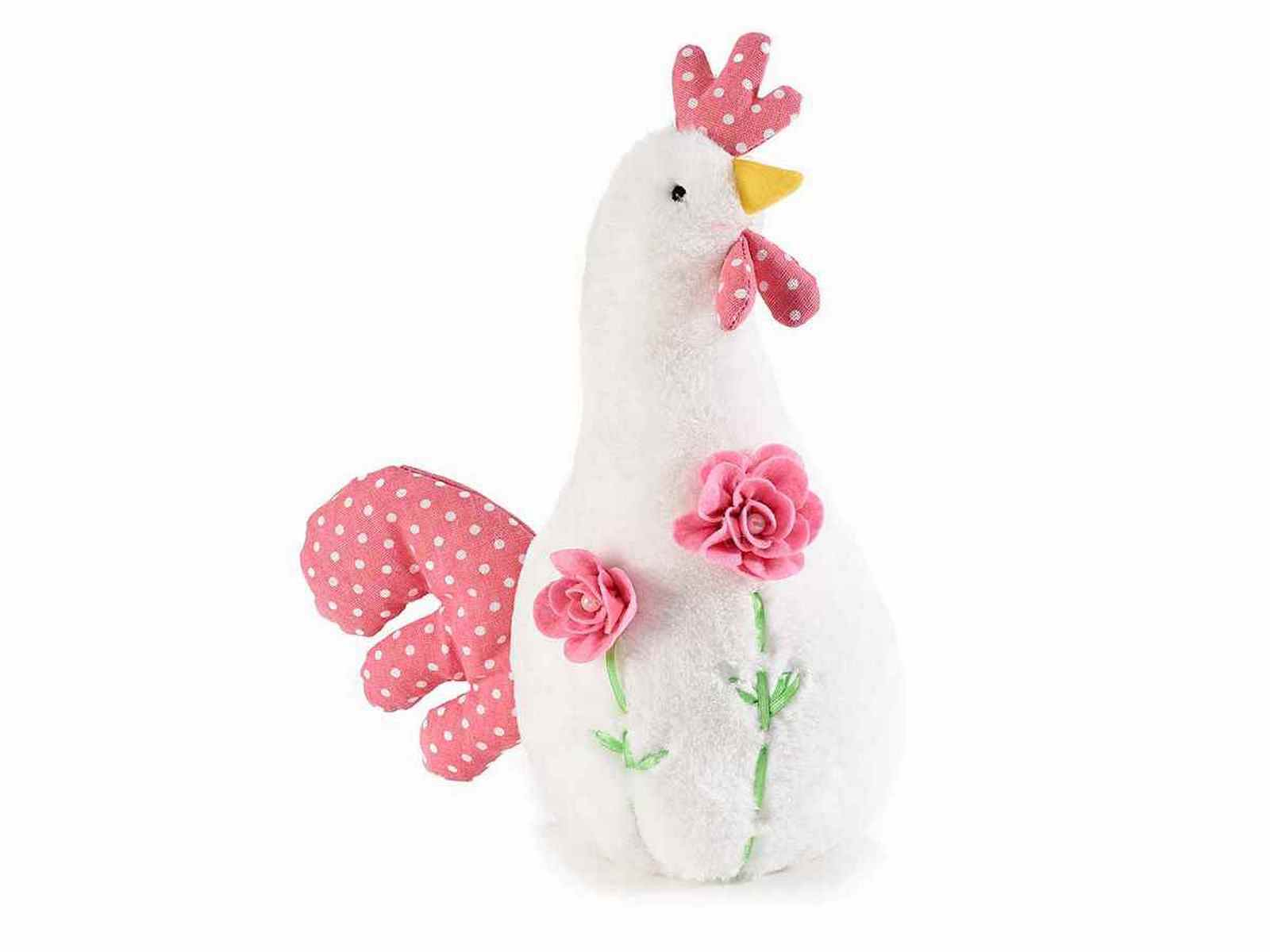 Figurina Gaina decorativa din textil alb roz 25x14x34 cm - Decorer