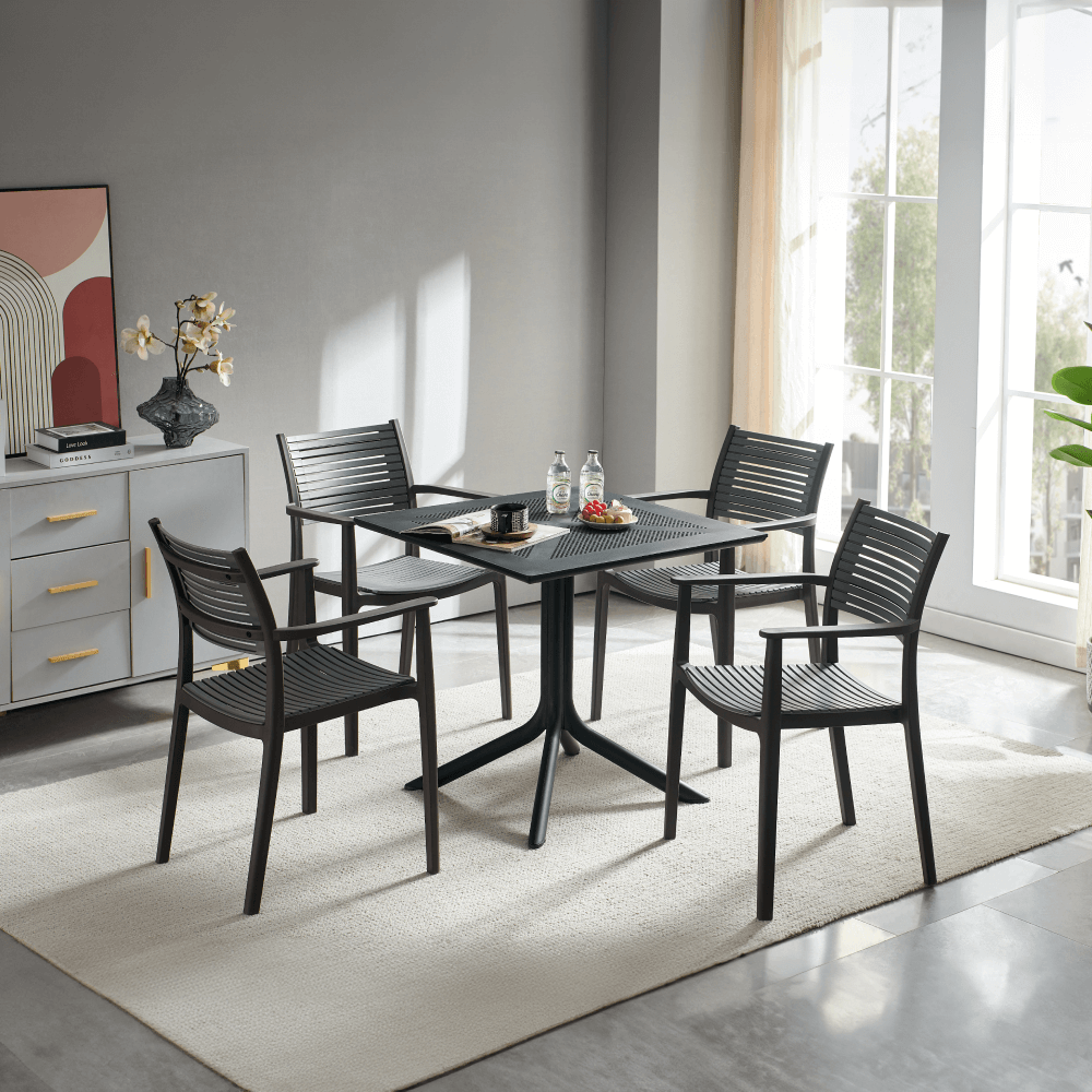 Masa de gradina plastic neagru Denton 80x80x74 cm - Decorer