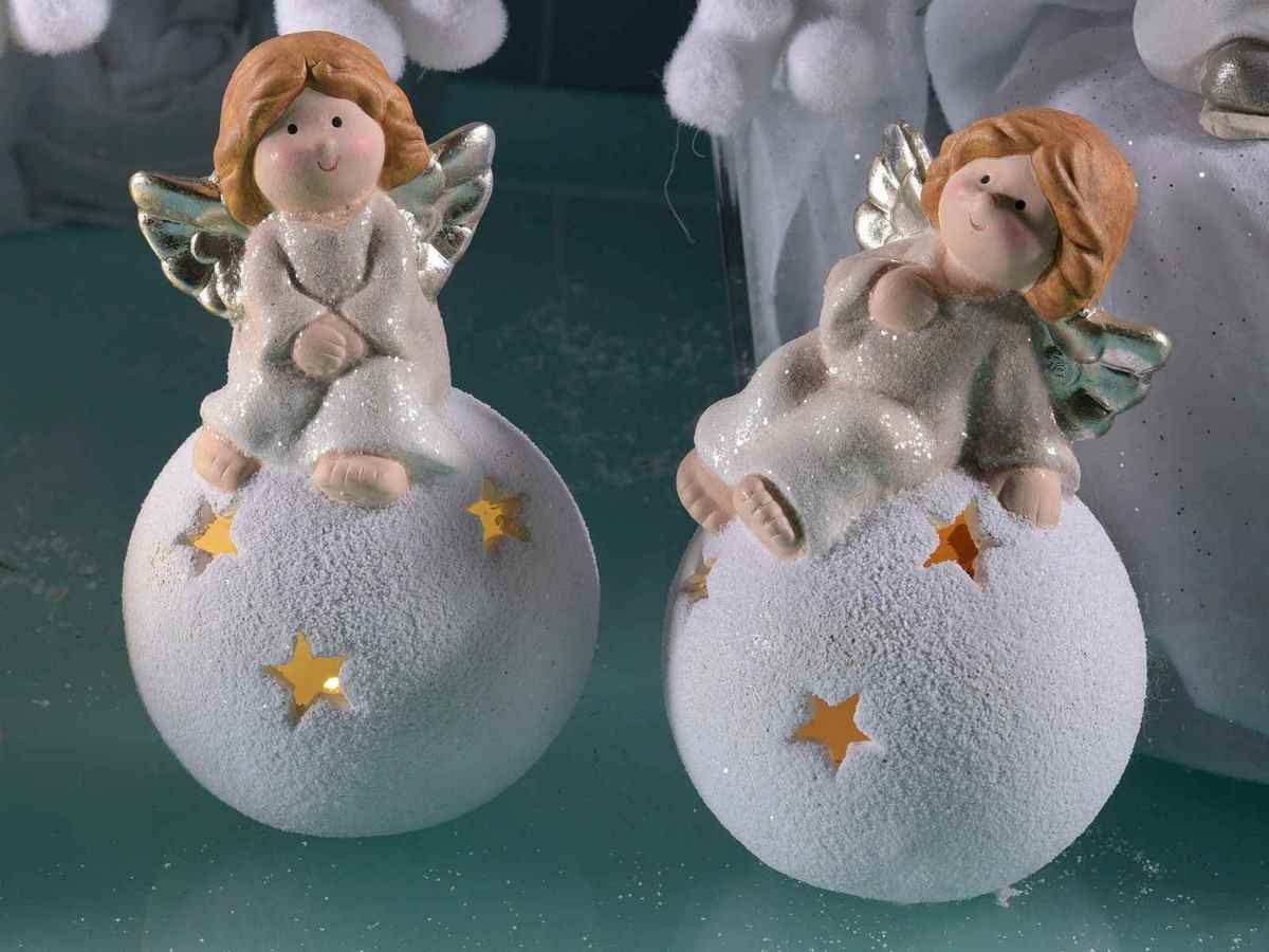 Set 2 figurine Inger ceramica cu led 9x15 cm - Decorer