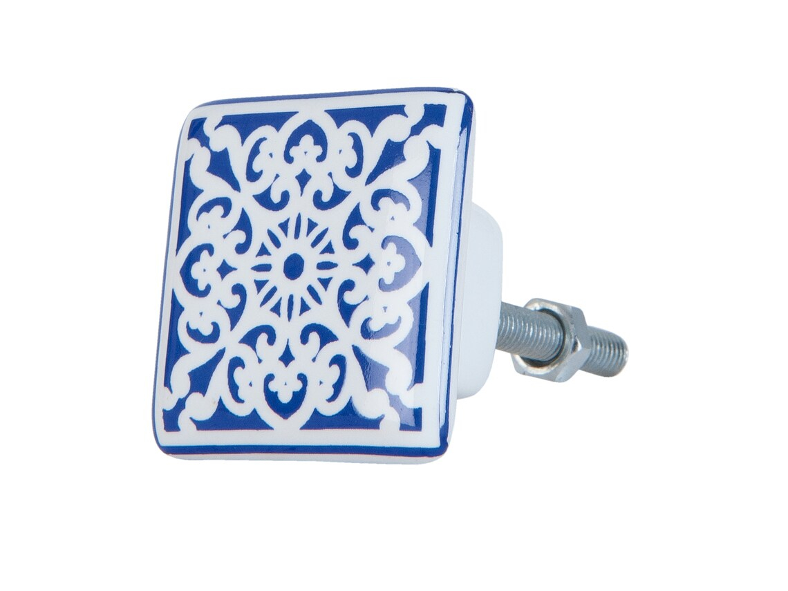 Set 4 butoni mobilier ceramica albastra alba 3x2x3 cm - Decorer