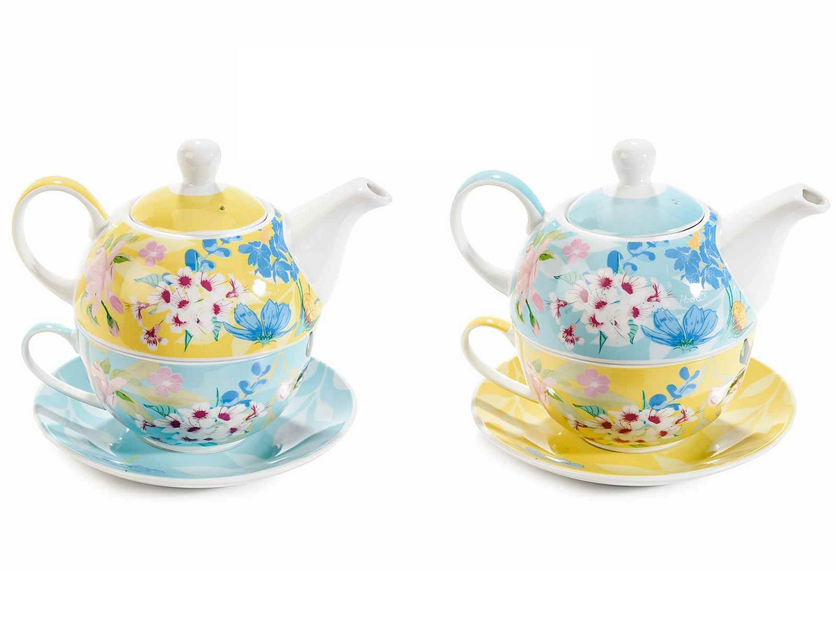 Set 2 cesti 2 ceainice portelan 16x11x14 cm, 400 ml, 250 ml - Decorer