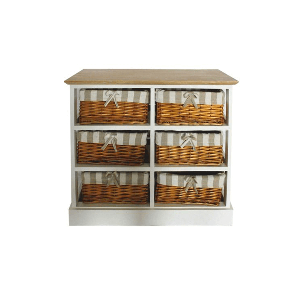 Comoda din lemn alb cu 6 cosuri rachita maro Ginger 71x28x61 cm - Decorer