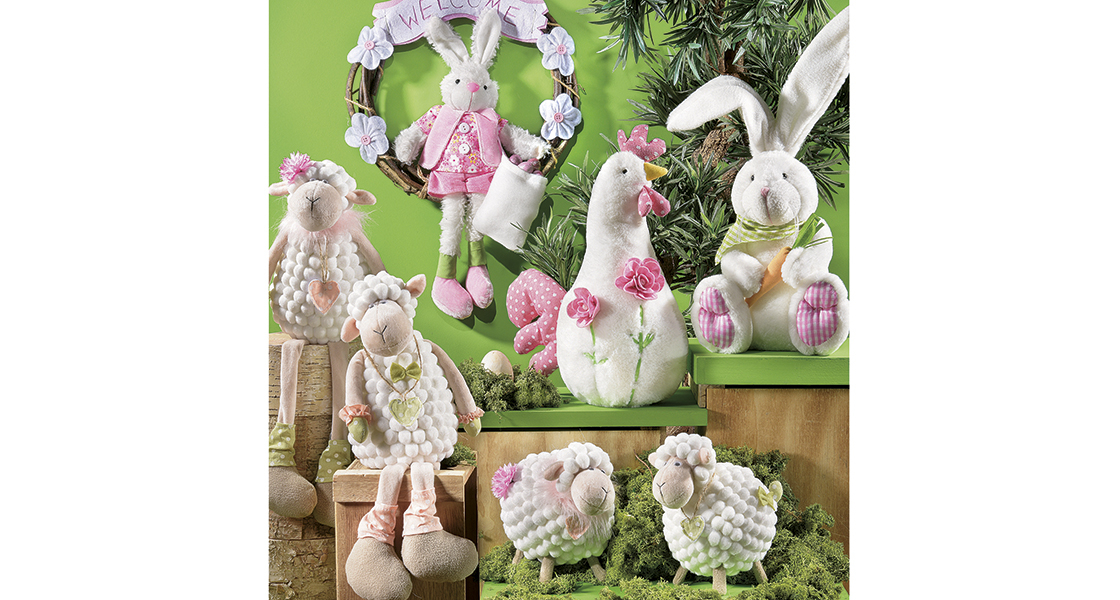 Figurina Gaina decorativa din textil alb roz 25x14x34 cm - Decorer