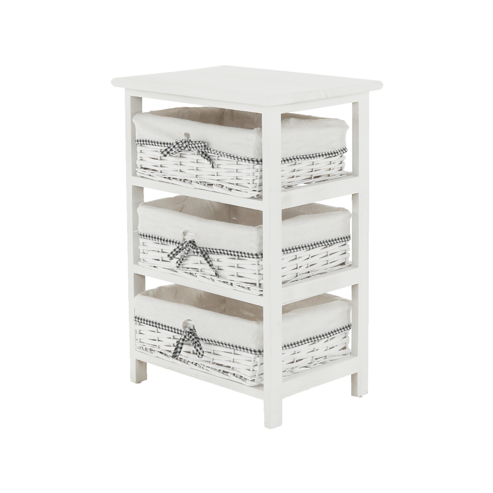 Comoda din lemn 3 cosuri rachita alb antichizat Ruby 40x29x57 cm - Decorer