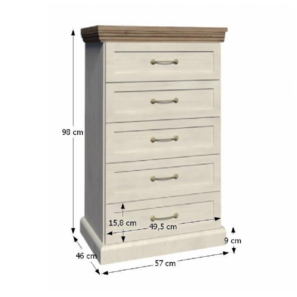 Comoda 5 sertare din pal alb pin nordic maro stejar salbatic Royal ...